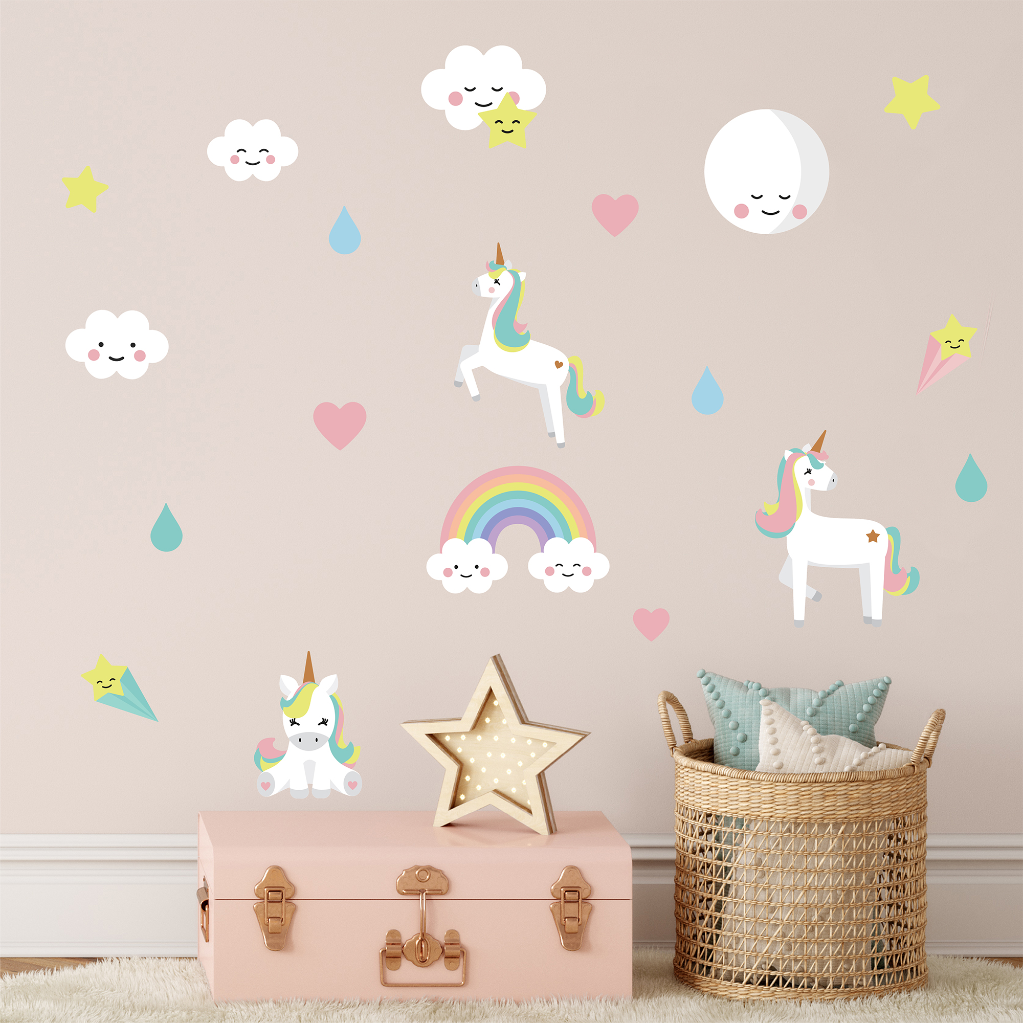 Self-Adhesive Wall Decals With Colorful Unicorns