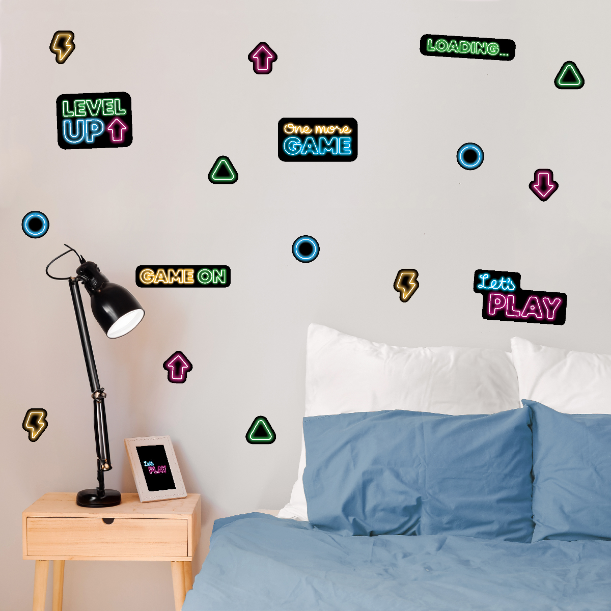 Neon Wall Decals with Gaming Motifs | Wall Stickers for Kids